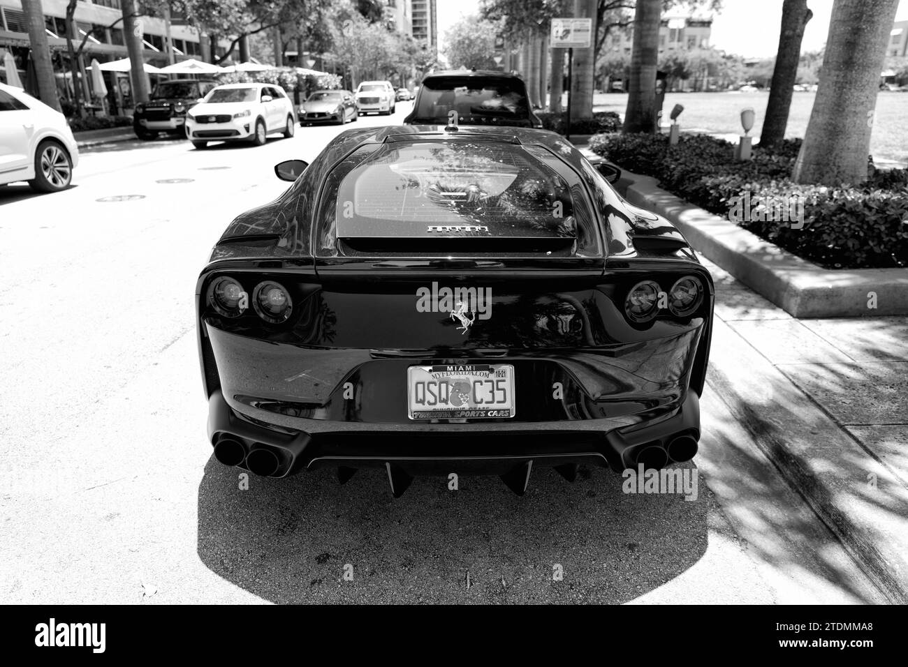 Miami Beach, Florida USA - April 15, 2021: black ferrari F12 berlinetta ...