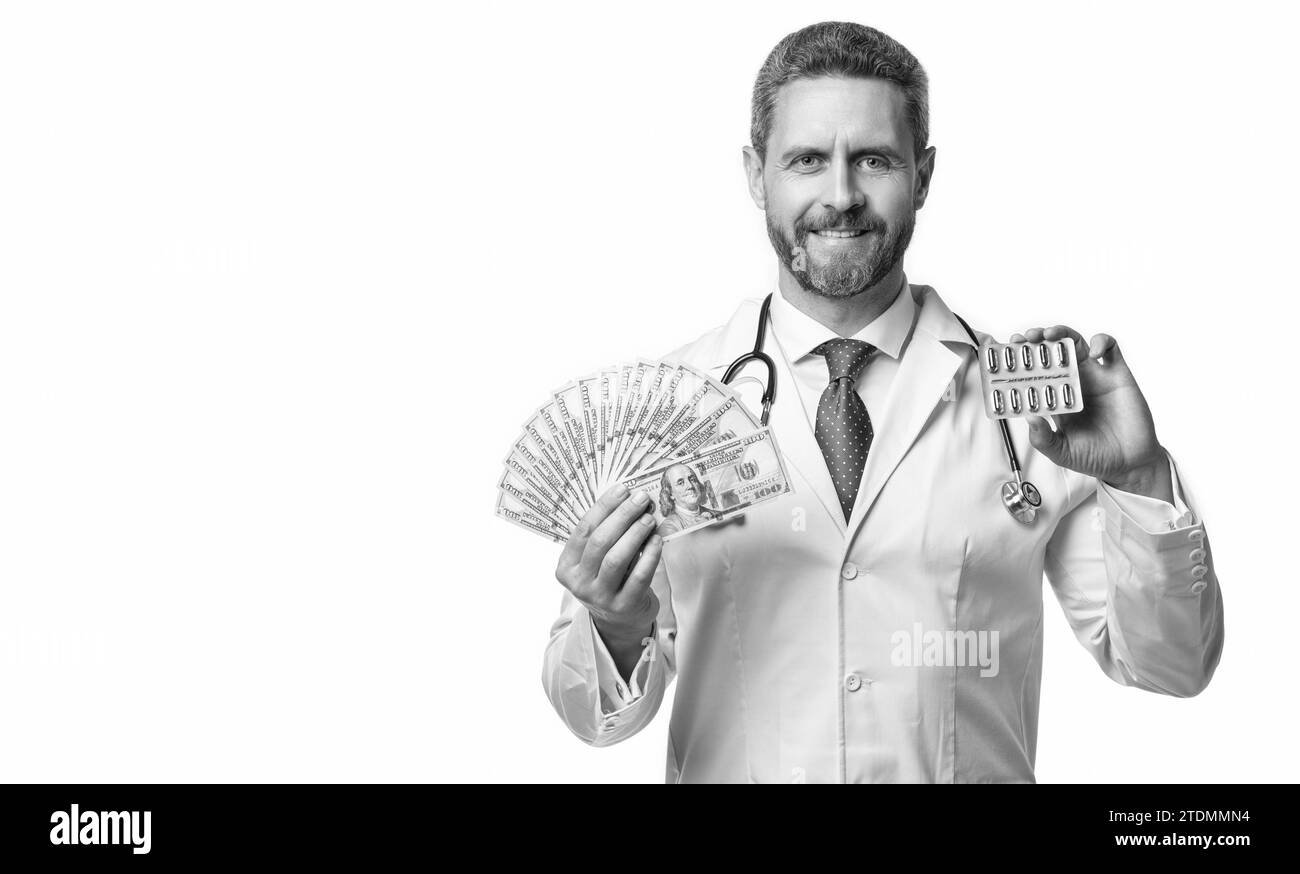 doctor show medical expenses on background. photo of doctor show ...