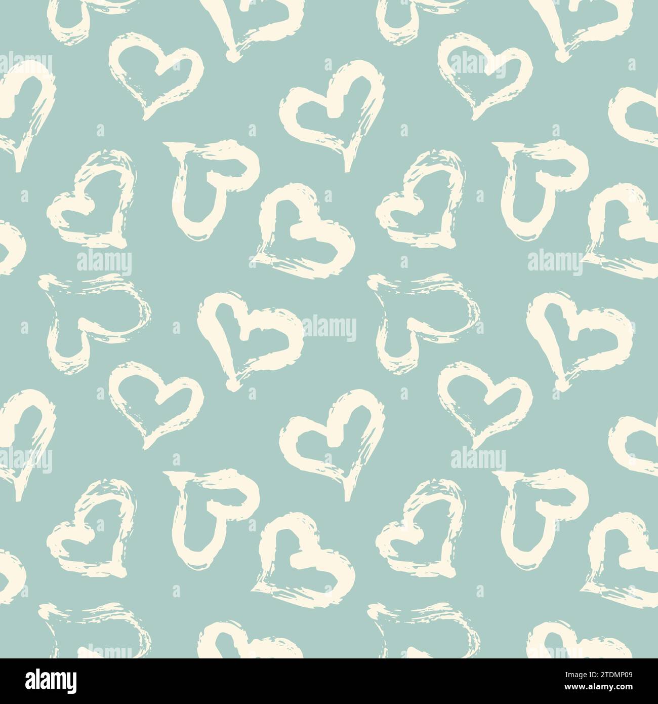 Seamless heart pattern hand painted with ink brush. Vintage style ...