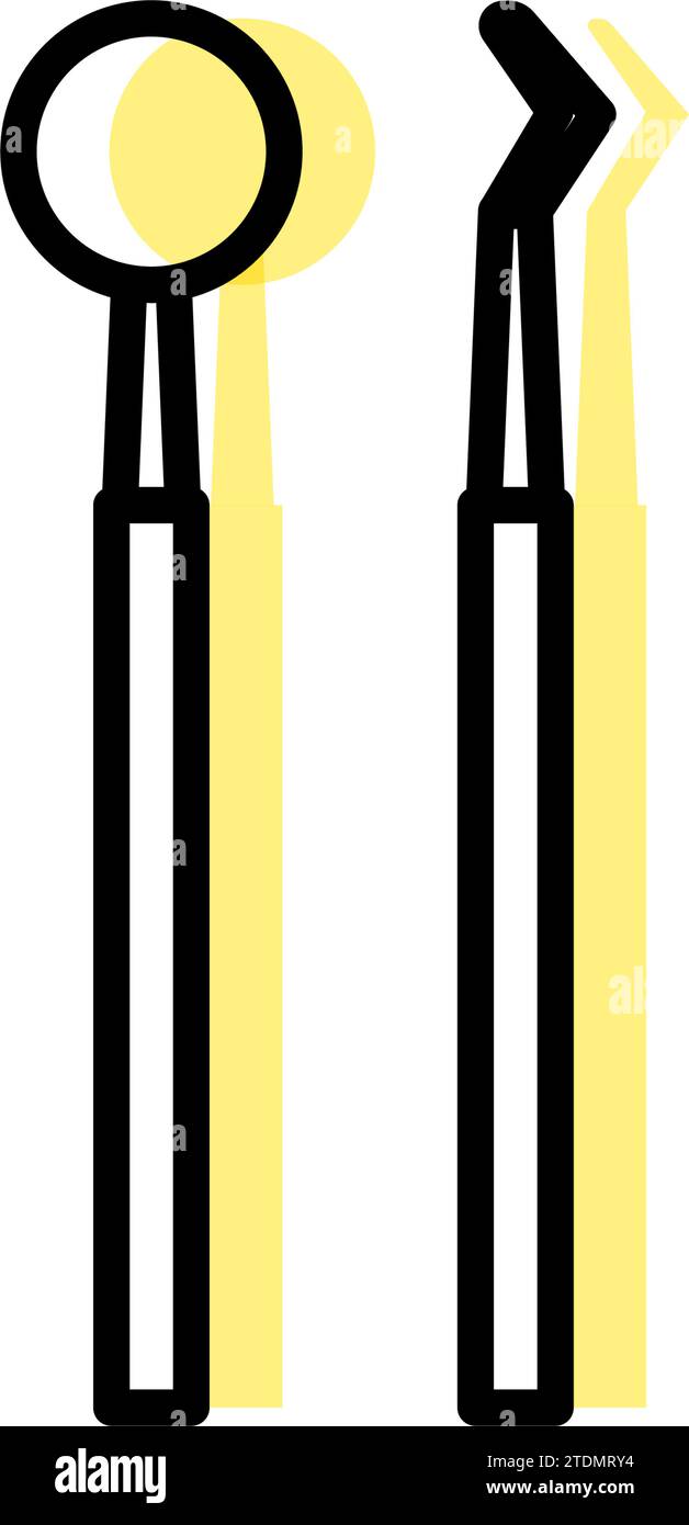 Dentistry: simple line drawing of treatment tools used in cavity ...