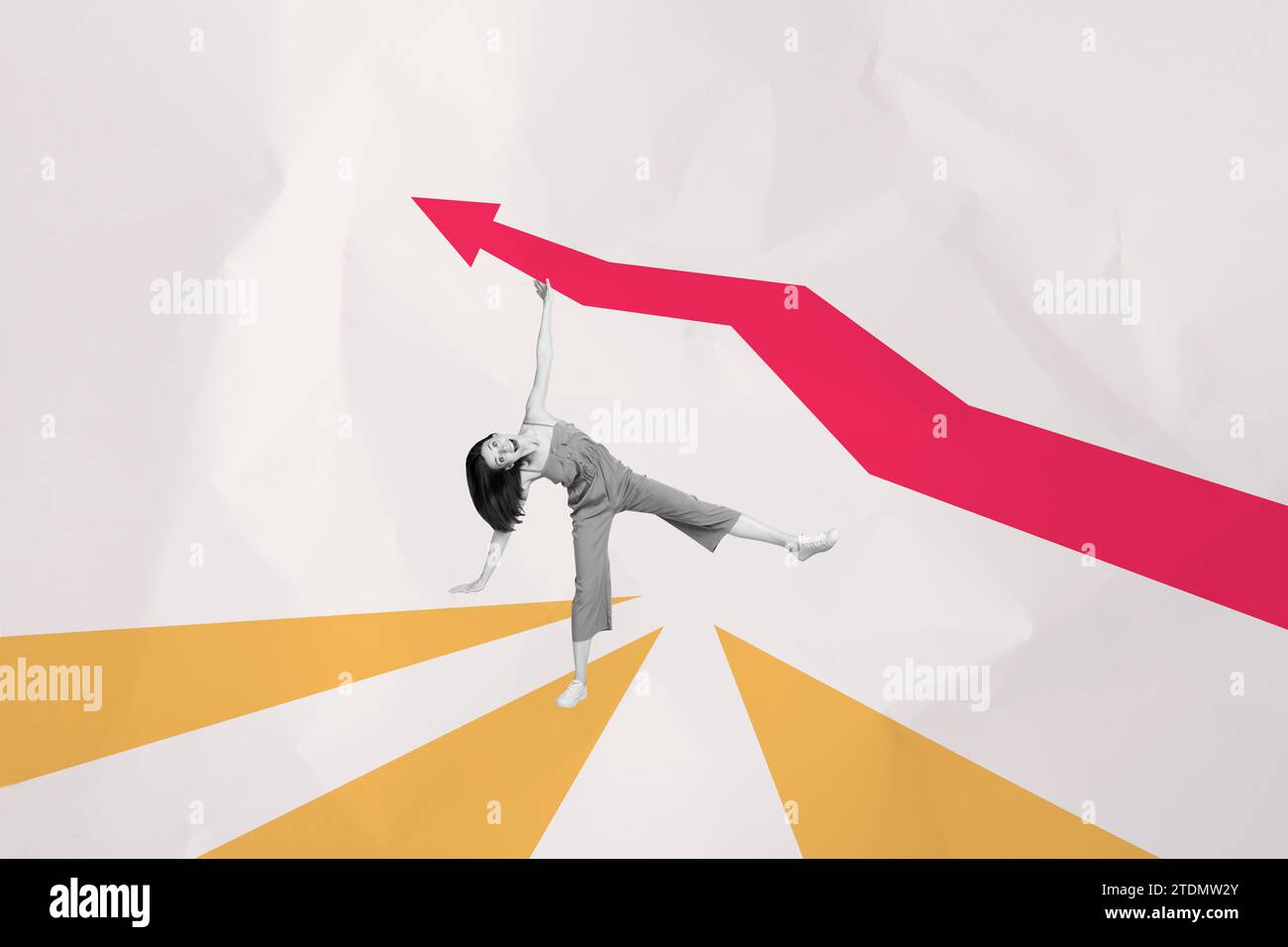 Photo collage creative image young happy girl holding success arrow ...