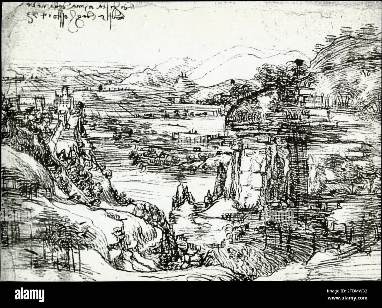 LEONARDO DA VINCI. Landscape from the Arno Valley, dated 5th August ...