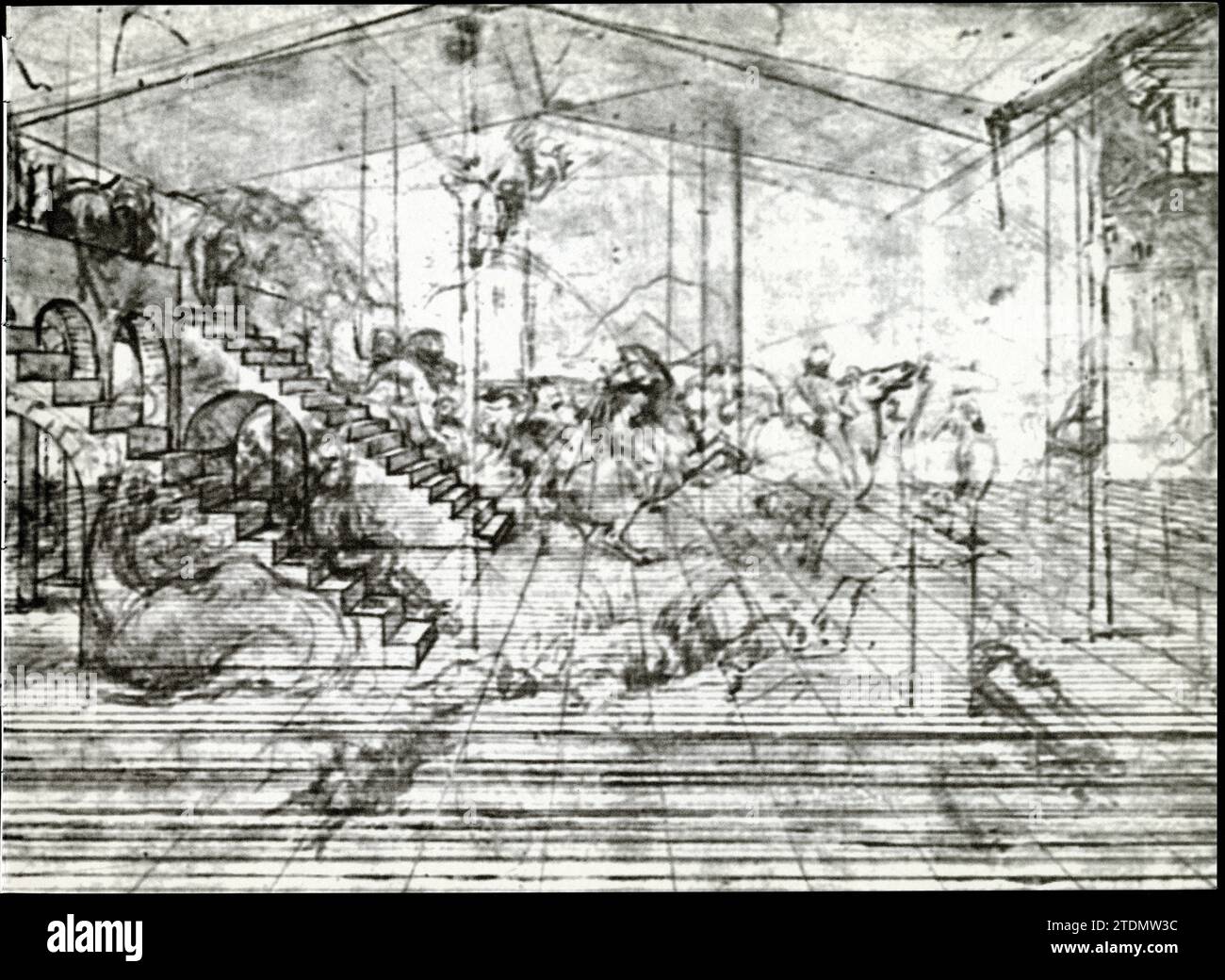 LEONARDO DA VINCI.Study of perspective for the Adoration of the Magi ...