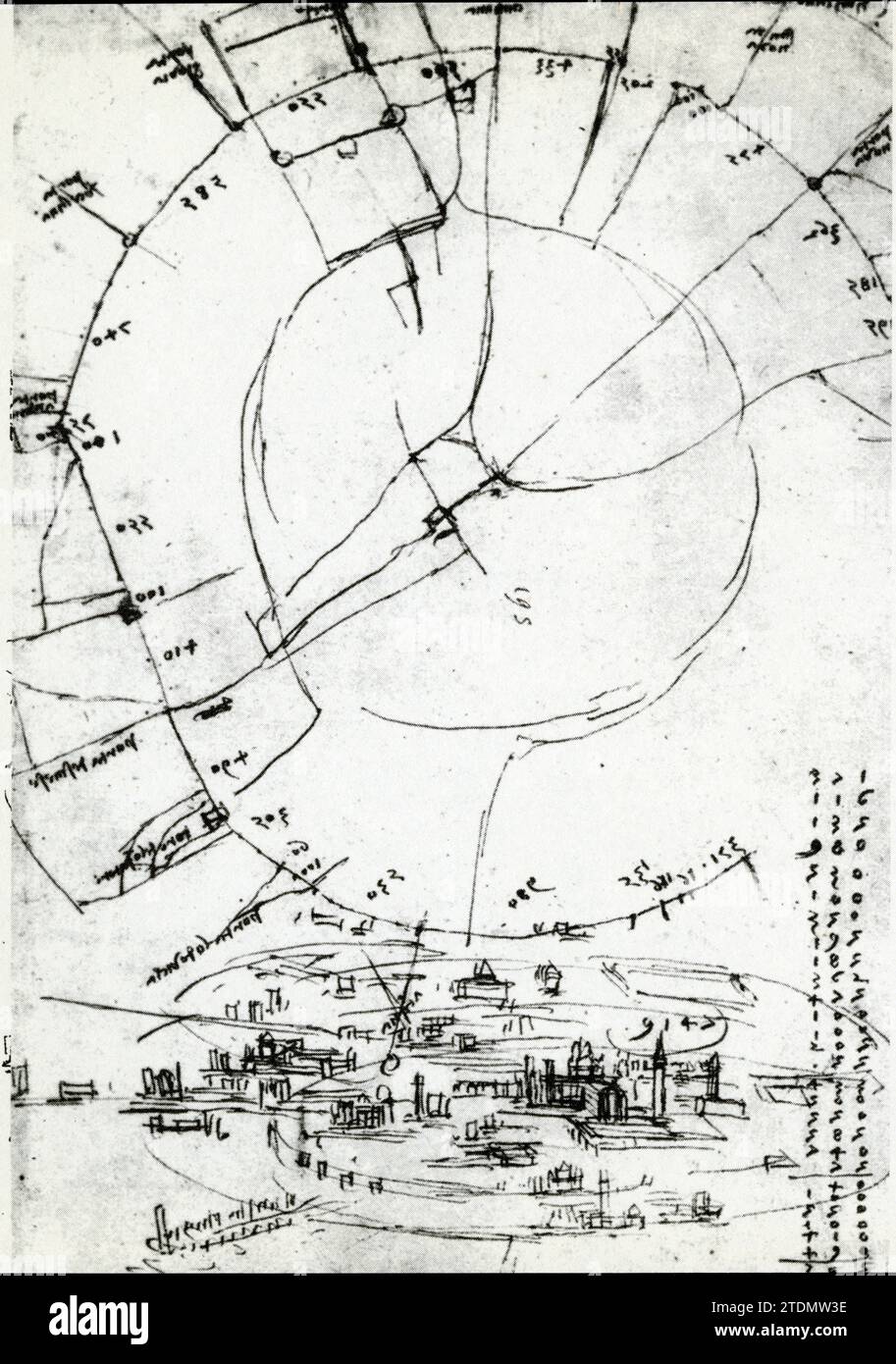 LEONARDO DA VINCI.MAP OF MILAN.CIRCA 1488.PEN AND INK DRAWING Stock ...