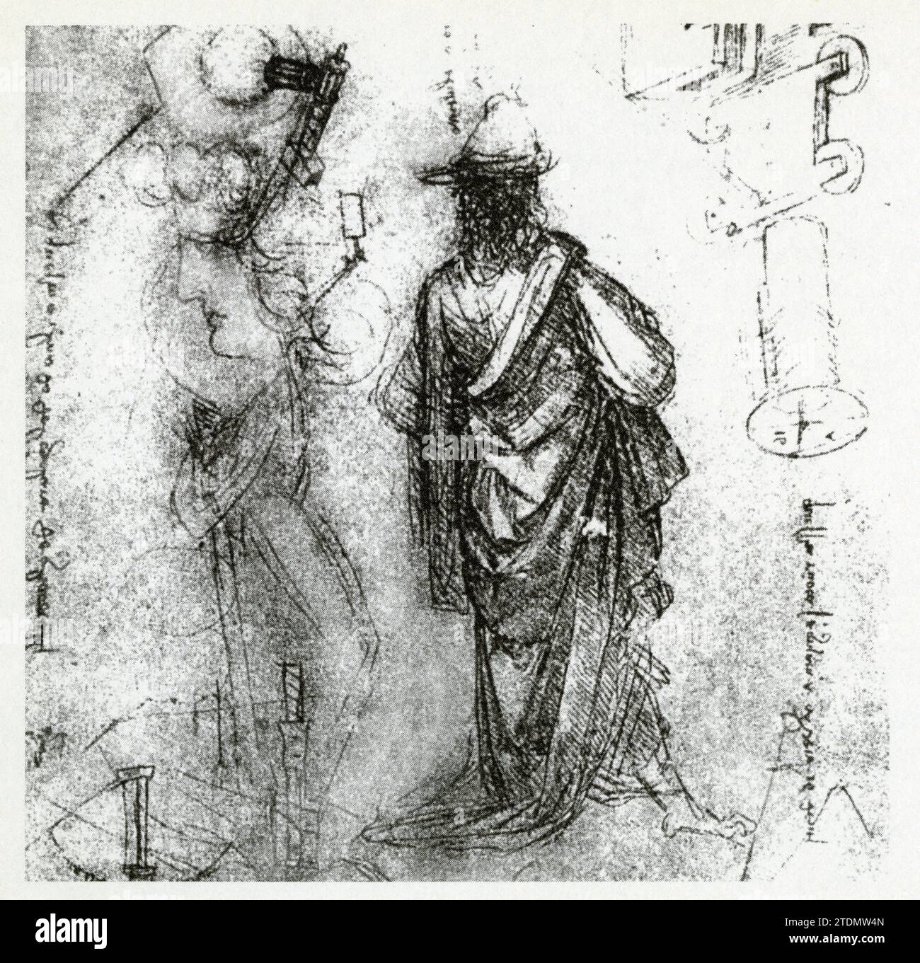 LEONARDO DA VINCI.SKETCH OF A WISE MAN .UNDATED.SILVER-POINT DRAWING ON ...