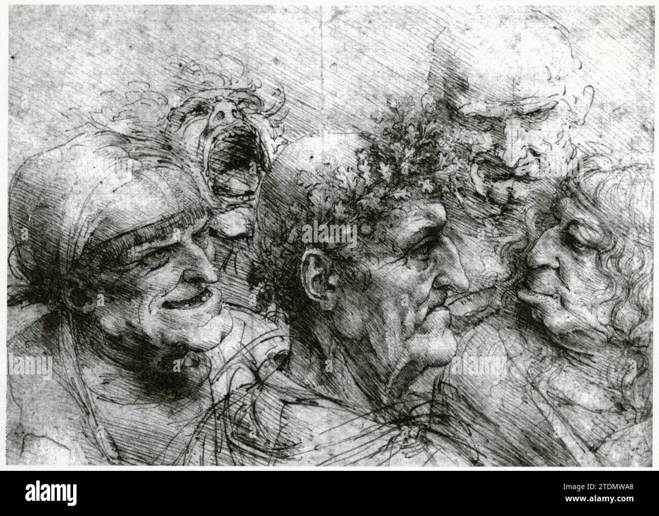 LEONARDO DA VINCI.FIVE GROTESQUE FIGURES.CIRCA 1490.PEN AND INK DRAWING ...