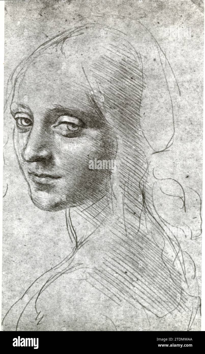 LEONARDO DA VINCI.STUDY FOR THE ANGEL OF THE VIRGIN OF THE ROCKS.CIRCA ...