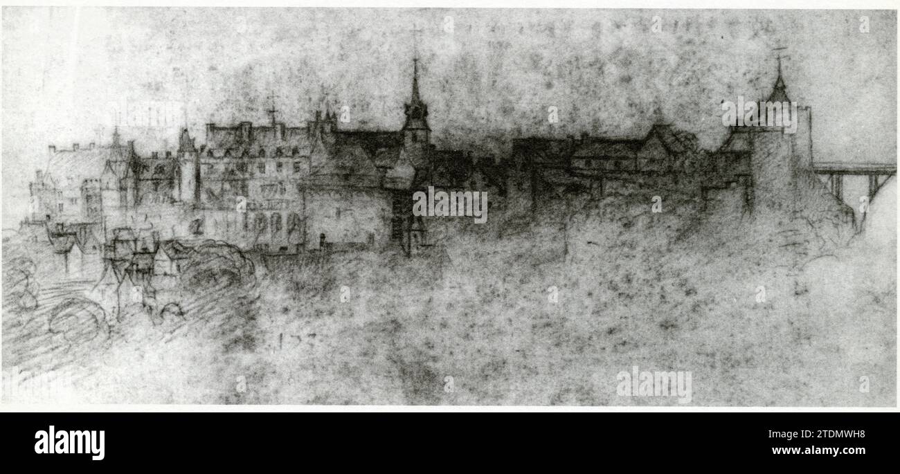 LEONARDO DA VINCI.CHATEAU D'AMBOISE,SEEN FROM CLOS-LUCÉ.CIRCA 1517.PEN ...