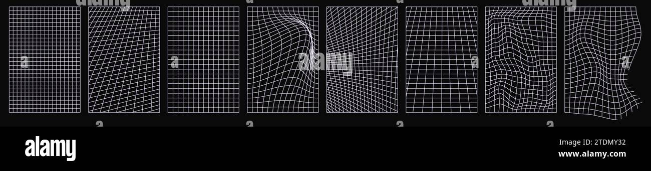 Distorted vertical grid white set vector illustration Stock Vector ...