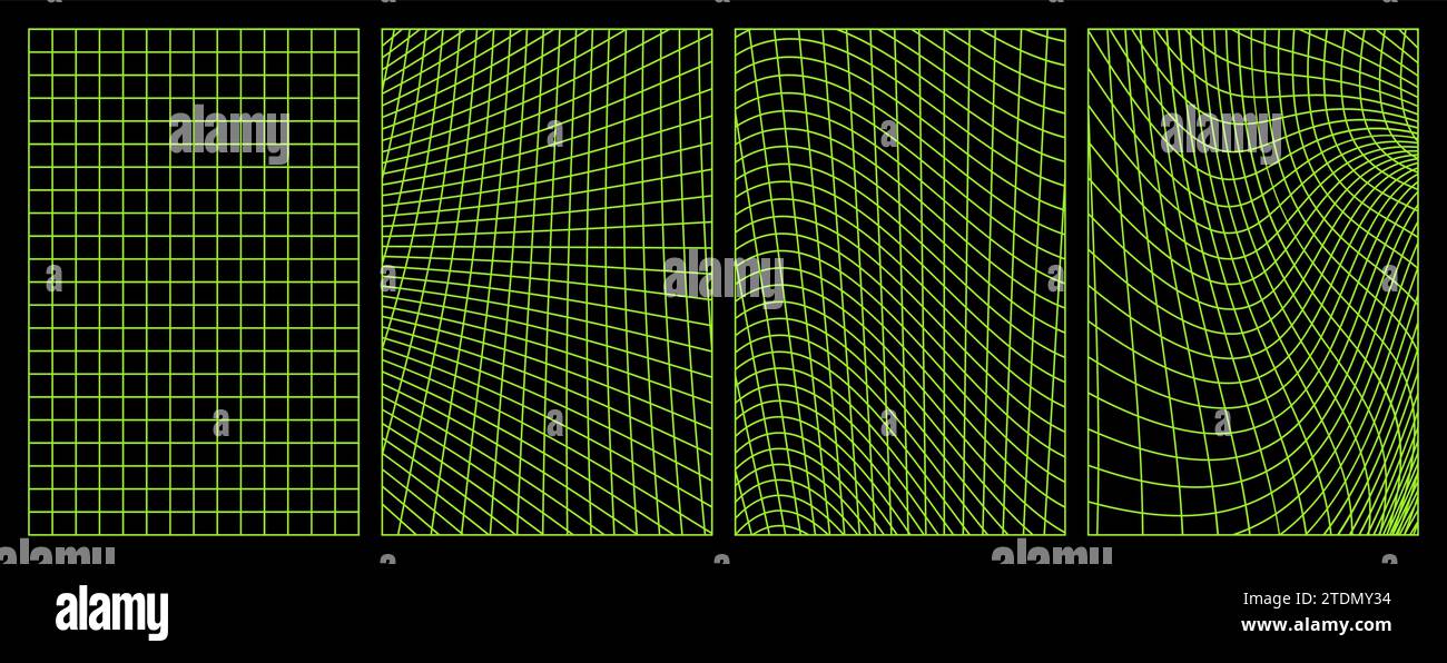 Distorted vertical grid neon set vector illustration Stock Vector Image ...