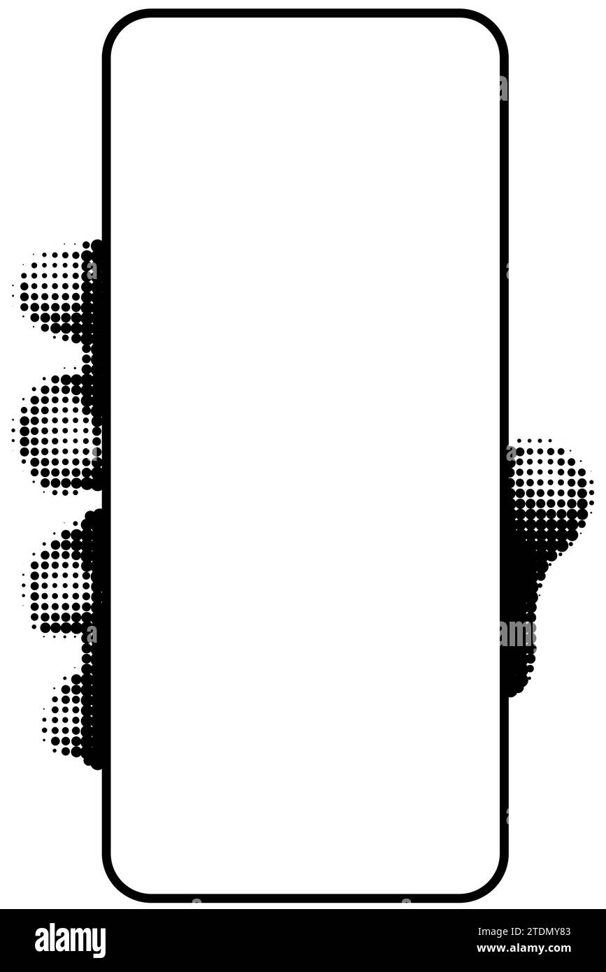 Halftone Hand Holding Smartphone Vertically Vector Illustration Stock