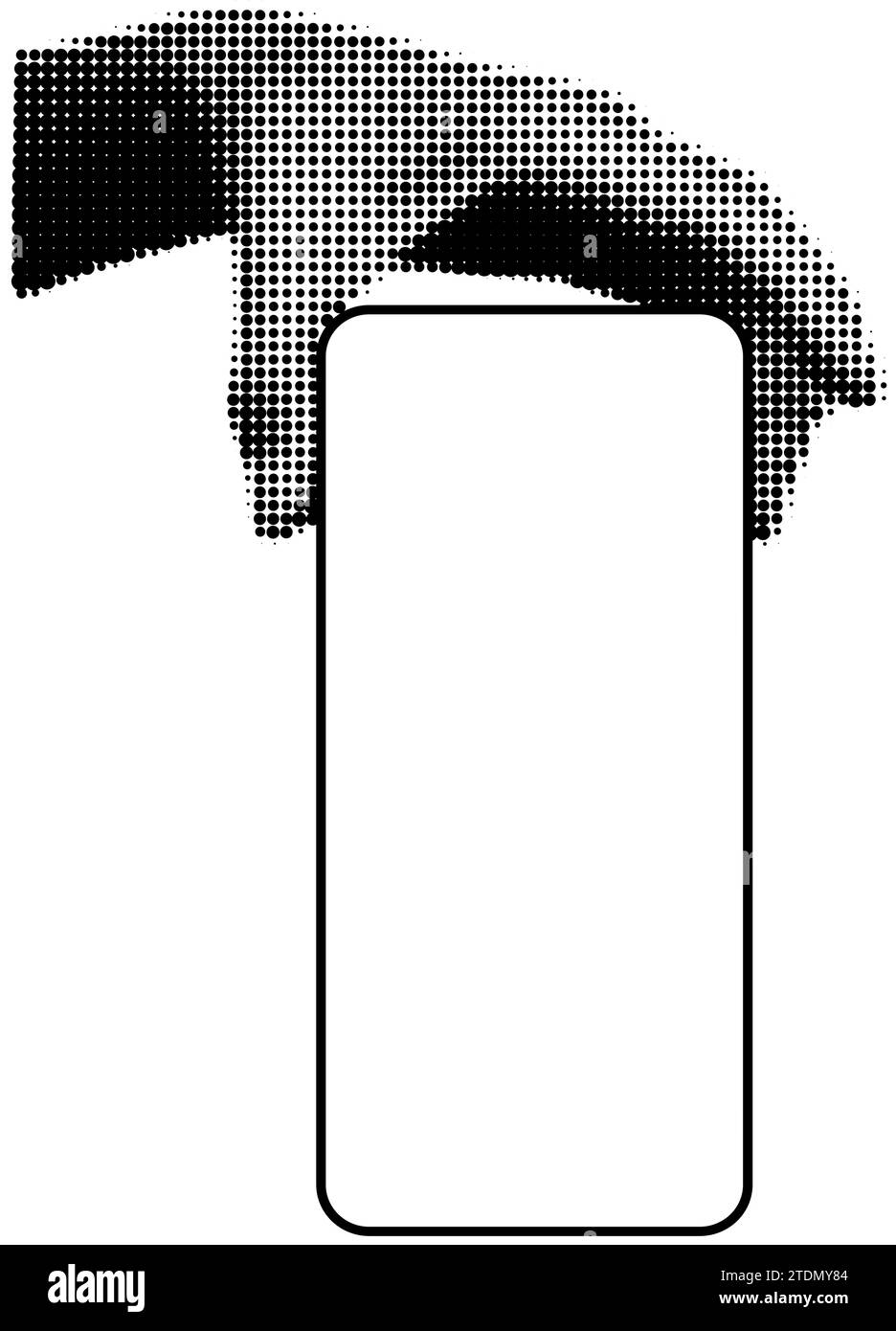 Halftone Hand Holding Smartphone Vertically Vector Illustration Stock