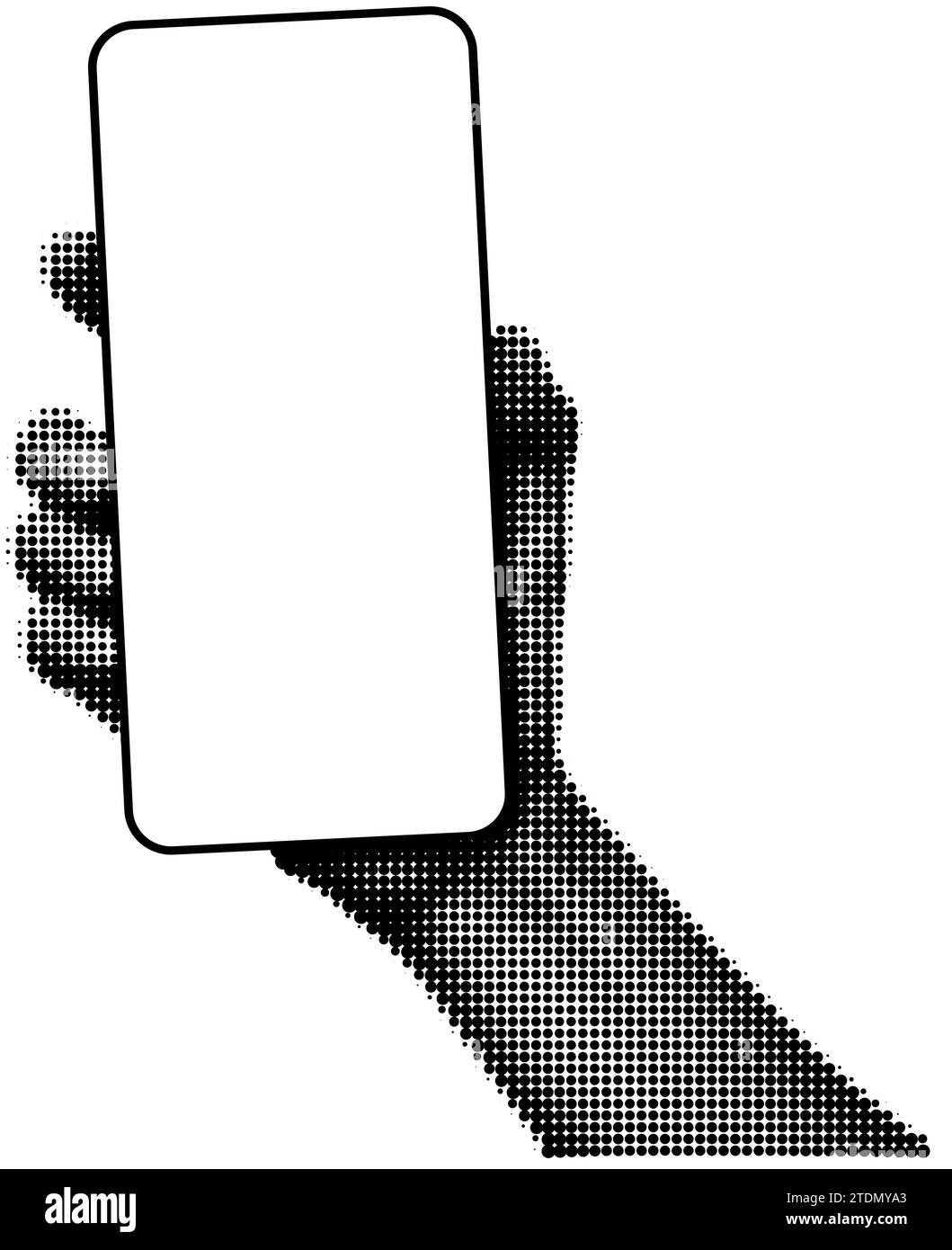 Halftone Hand Holding Smartphone Vertically Vector Illustration Stock