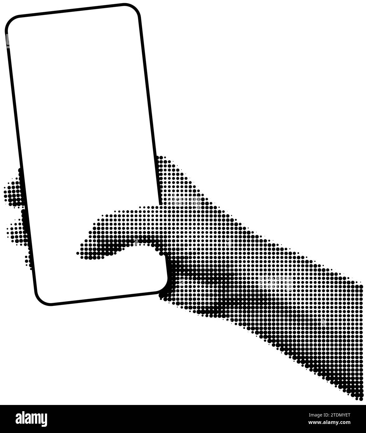 Halftone Hand Holding Smartphone Vertically Vector Illustration Stock