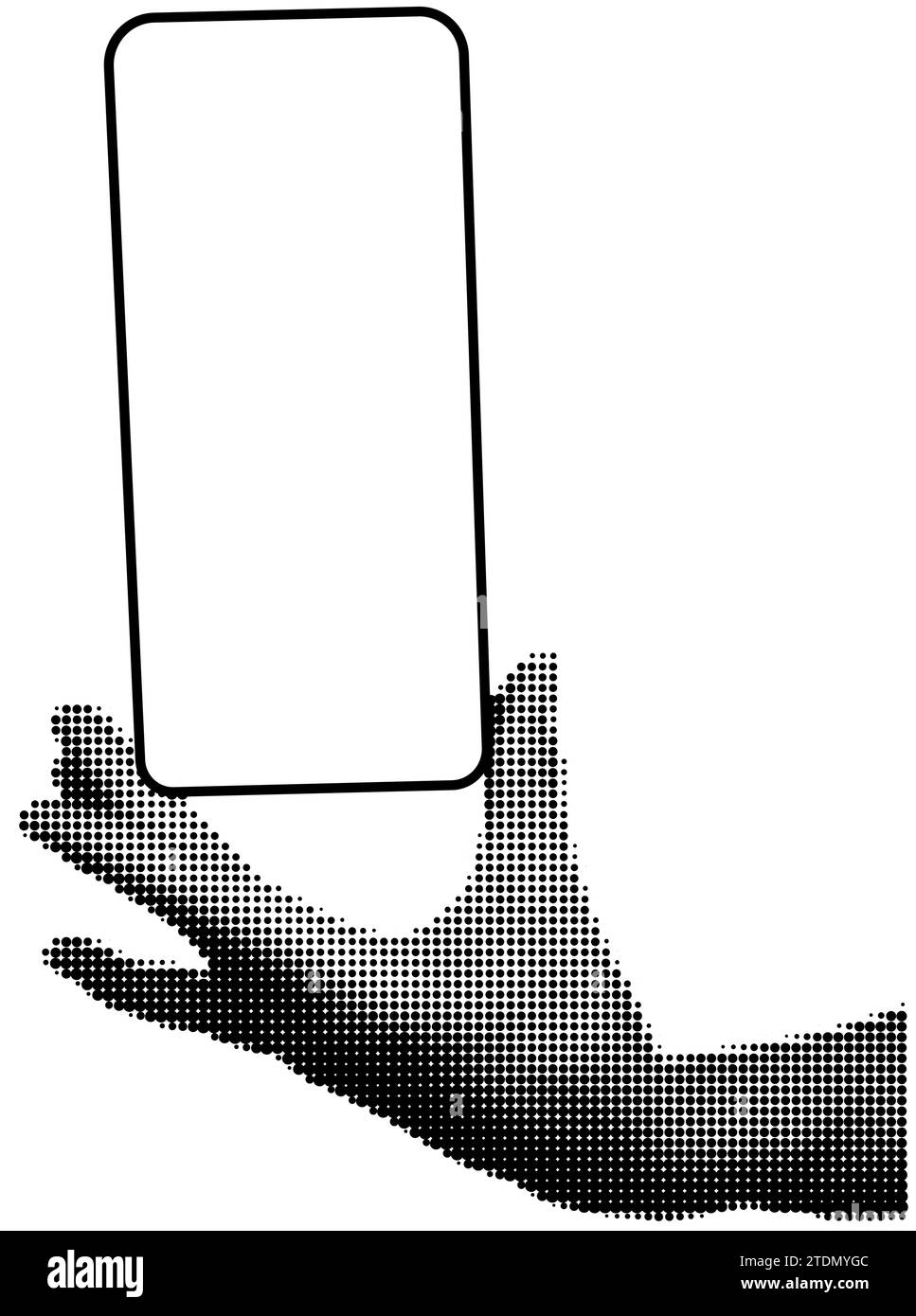 Halftone Hand Holding Smartphone Vertically Vector Illustration Stock