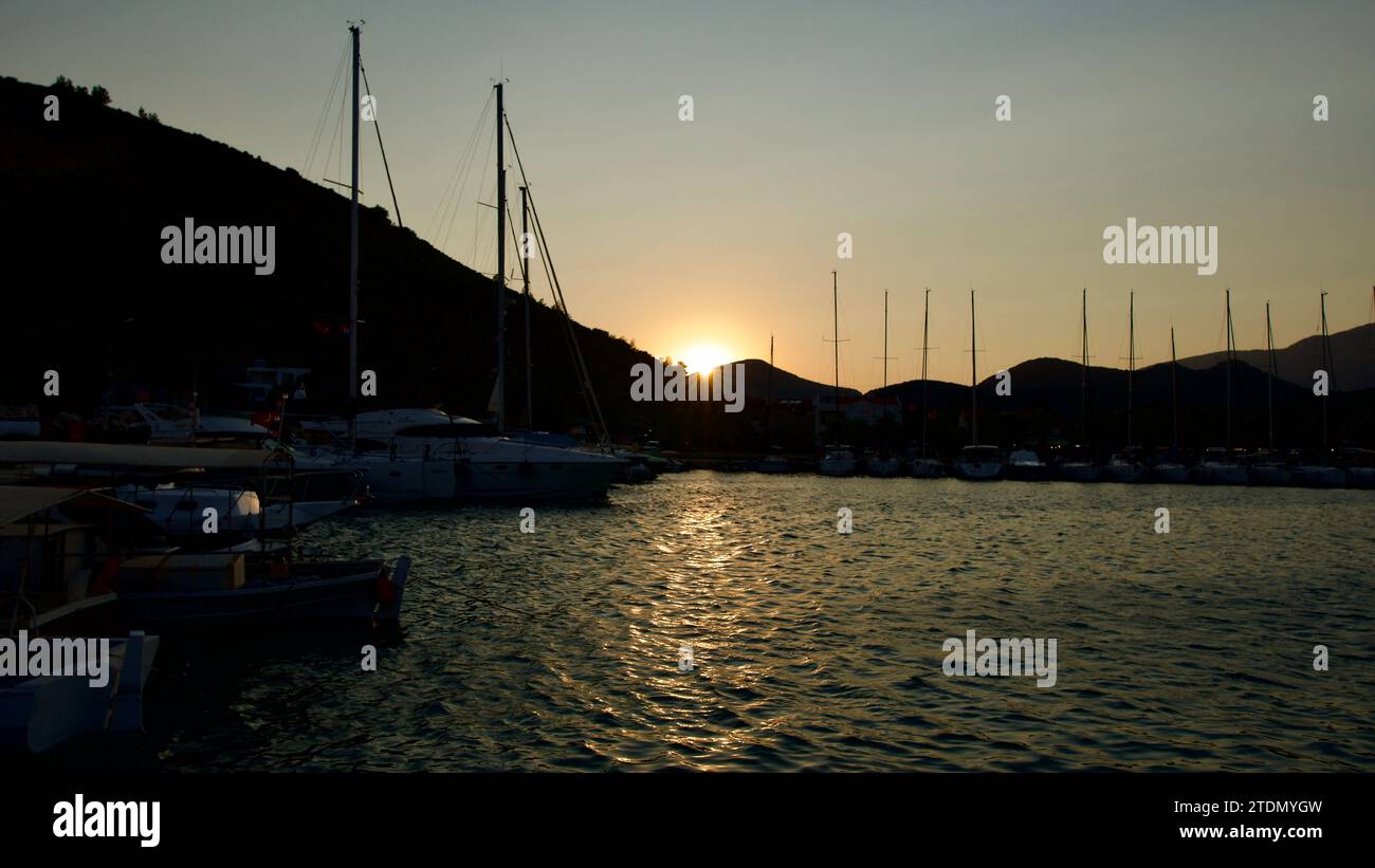 Luxury moto boats on blue sky and dark blue sea. Sailing and motor ...