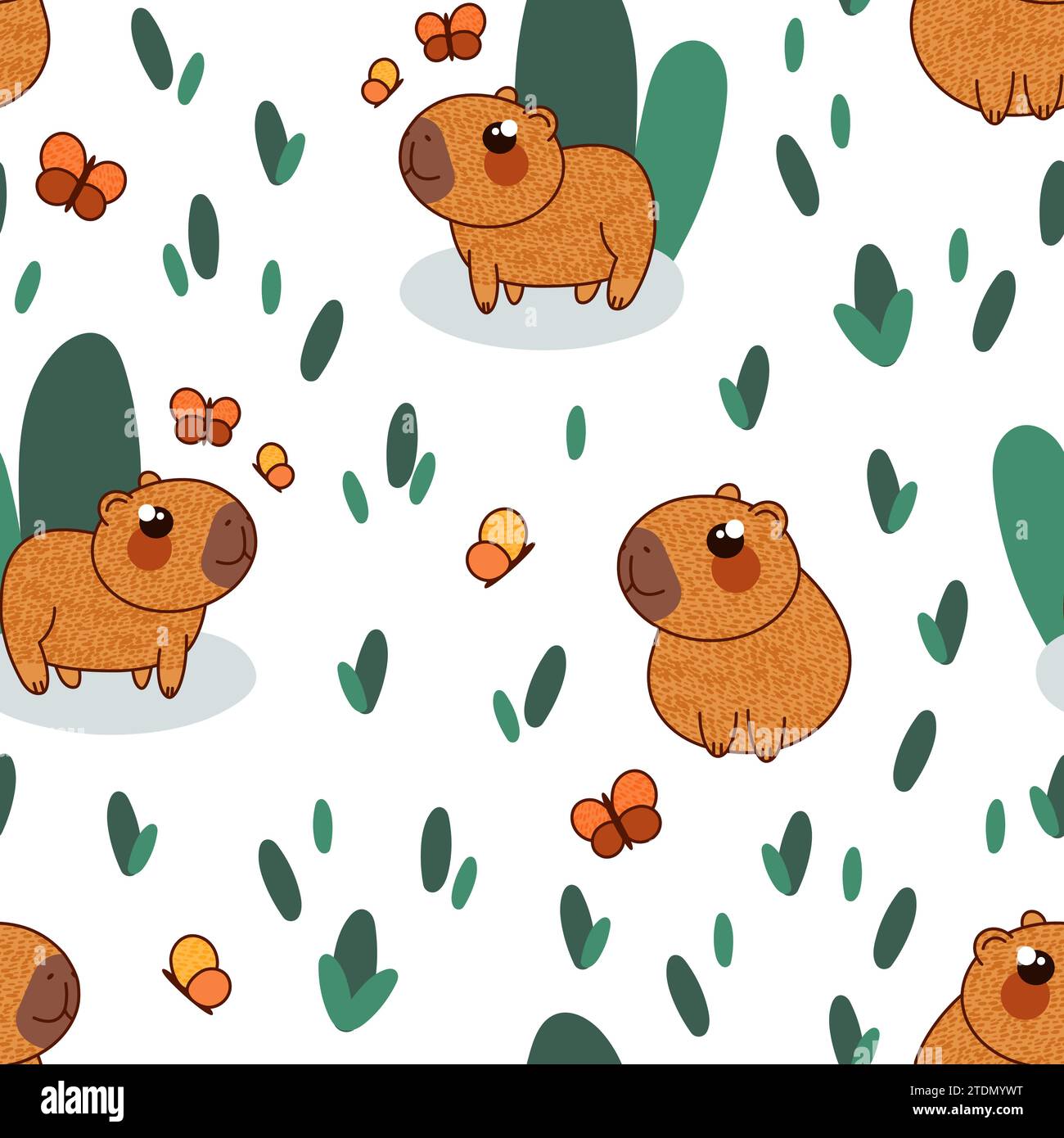 Cute capybara characters seamless pattern vector illustration Stock Vector Image & Art - Alamy
