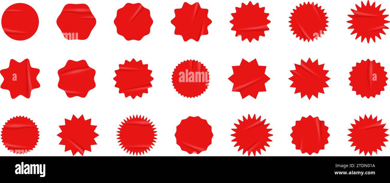 Set of red starburst with grunge retro texture vector illustration ...