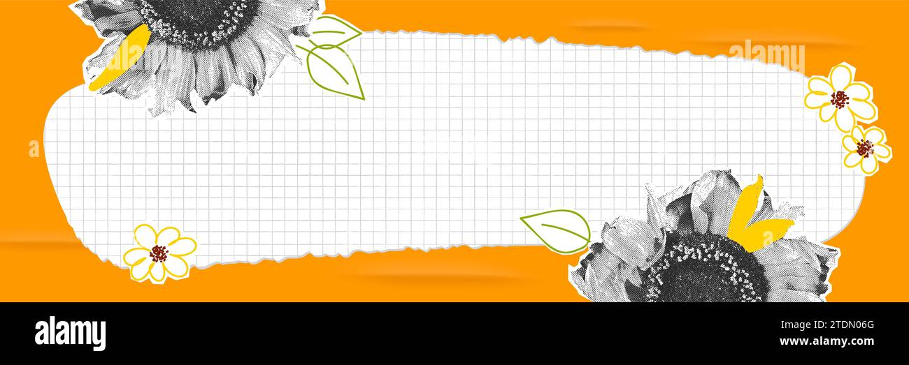 Sunflowers halftone collage banner template vector illustration Stock ...