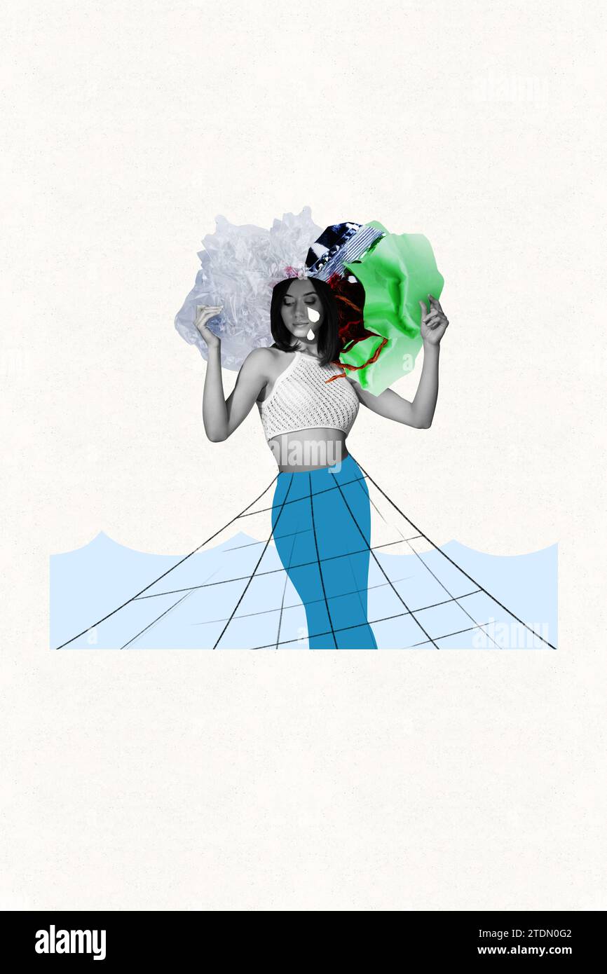 Creative concept collage of reusable plastic for clothes and ...