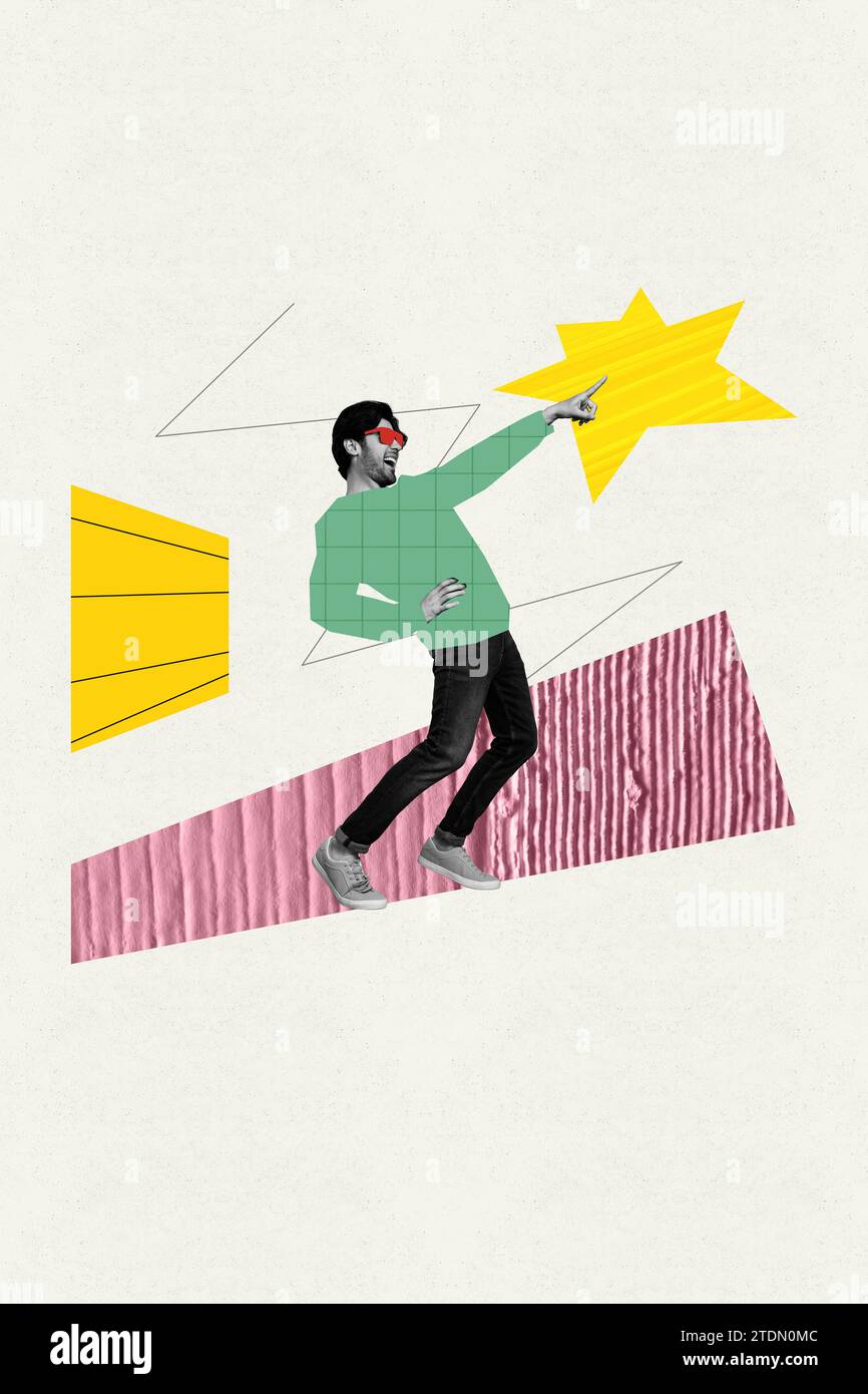 Full length photo collage illustration of happy man disco dancer in ...