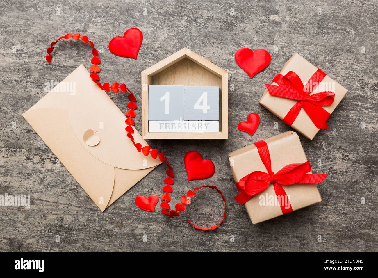 Valentine Day theme with wooden block calendar. Greeting card template ...