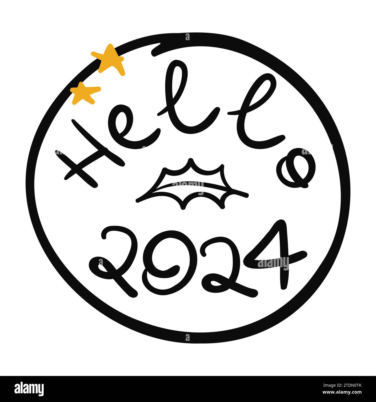 Hello 2024 hand drawn lettering vector illustration Stock Vector Image ...