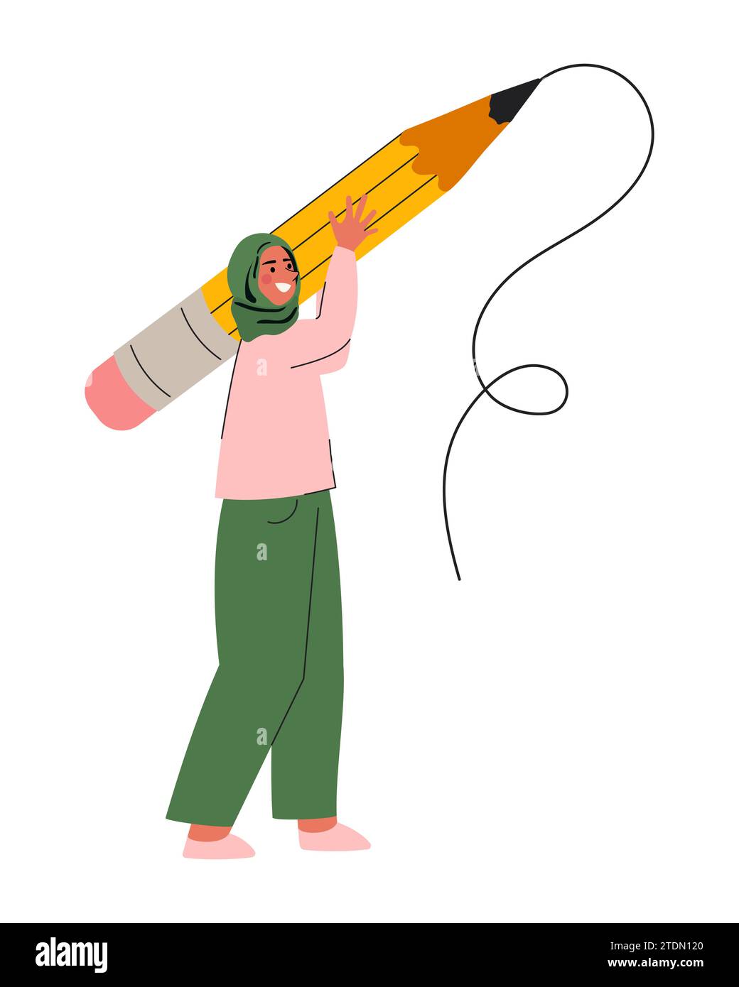 Female muslim student holding big pencil vector illustration Stock ...