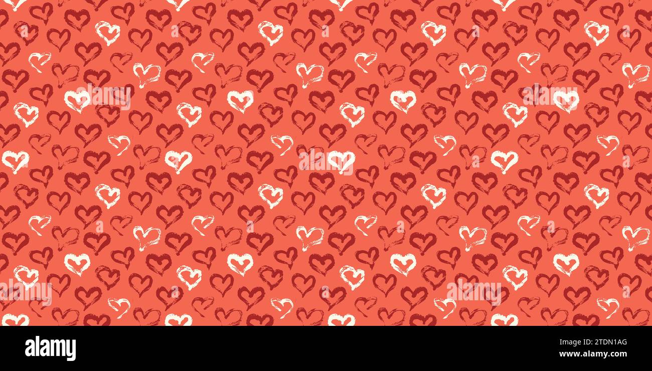 Seamless heart pattern hand painted with ink brush. Vintage style ...