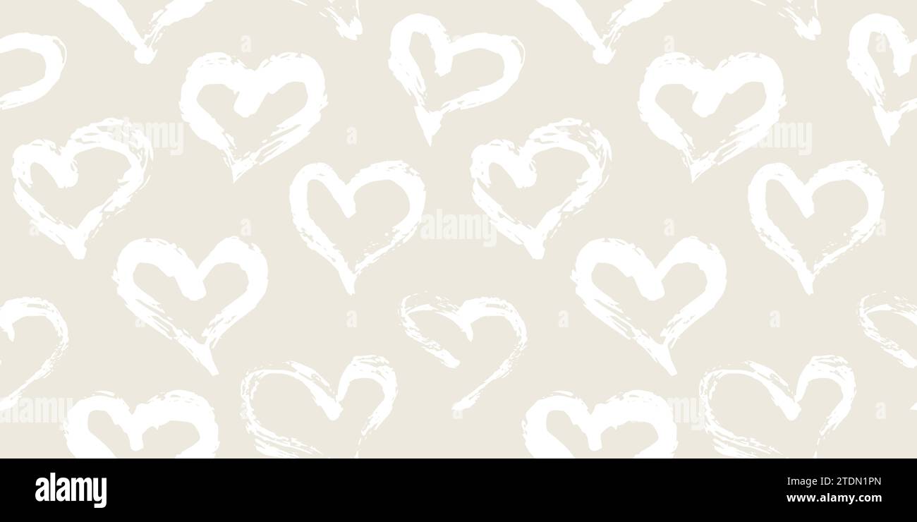 Seamless heart pattern hand painted with ink brush. Vintage style ...