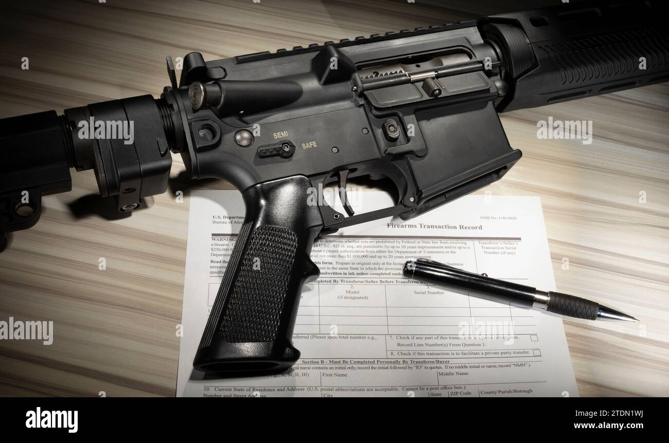 AR15 with public domain background check form from FBI and pen Stock ...