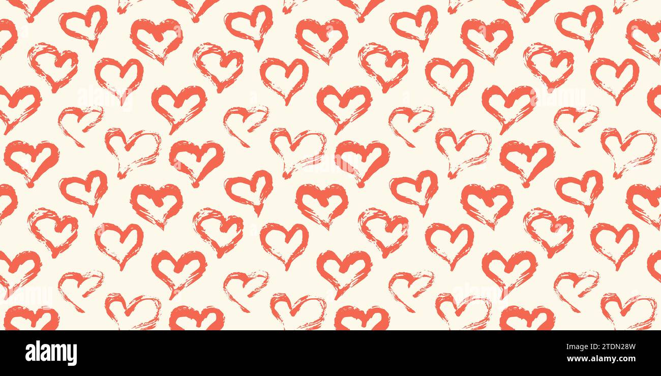 Seamless heart pattern hand painted with ink brush. Vintage style ...