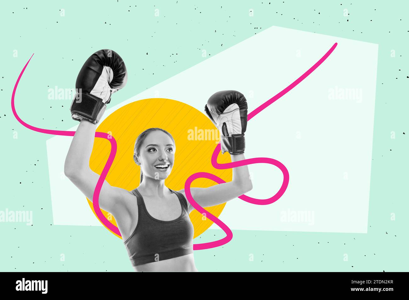 Image picture poster collage of happy excited girl boxer raise fists up ...