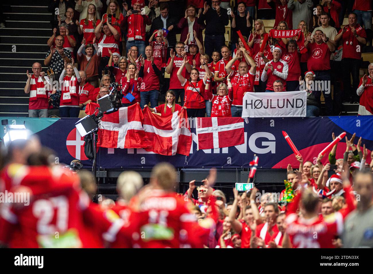 Herning, Denmark. 17th, December 2023. Handball fans of Denmark seen on ...