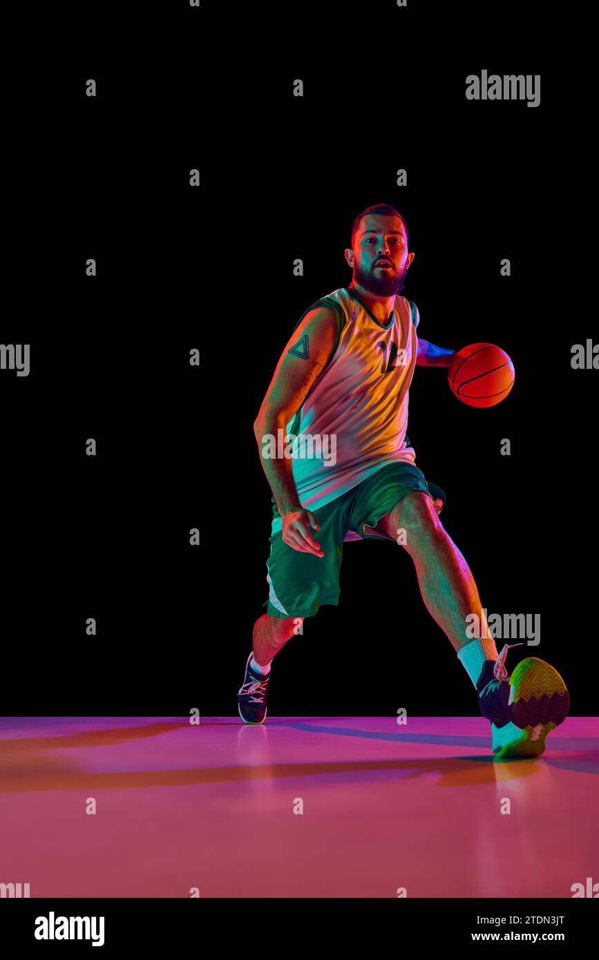 Intense concentration of basketball player during training session ...