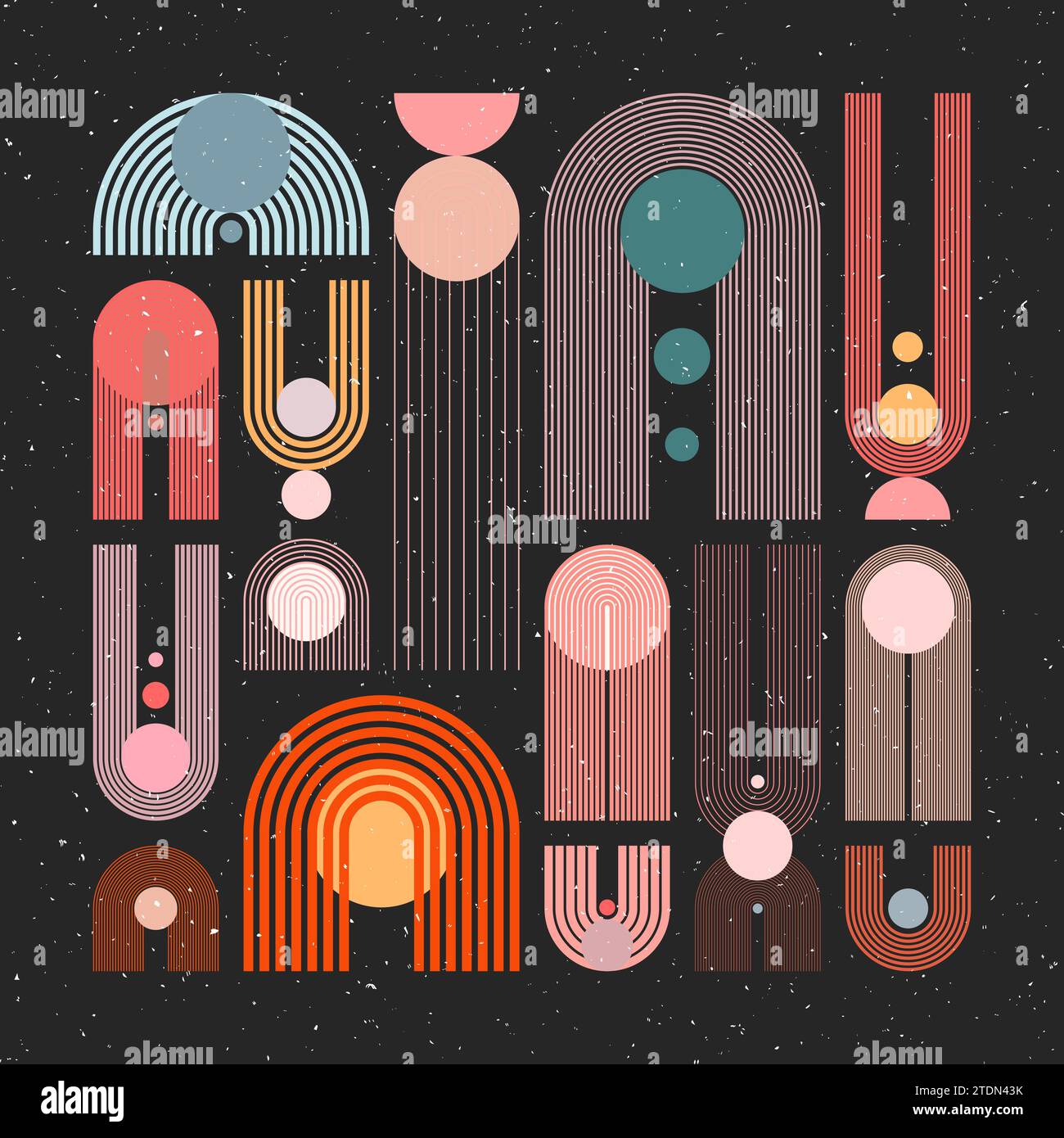 Mid century arch, circle elements, modern geometric shapes with grunge ...