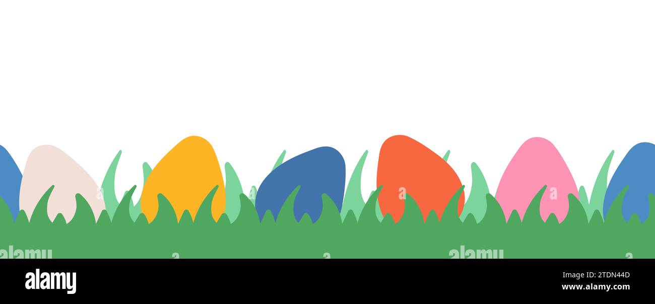Colorful Easter eggs on grass seamless border vector illustration Stock ...