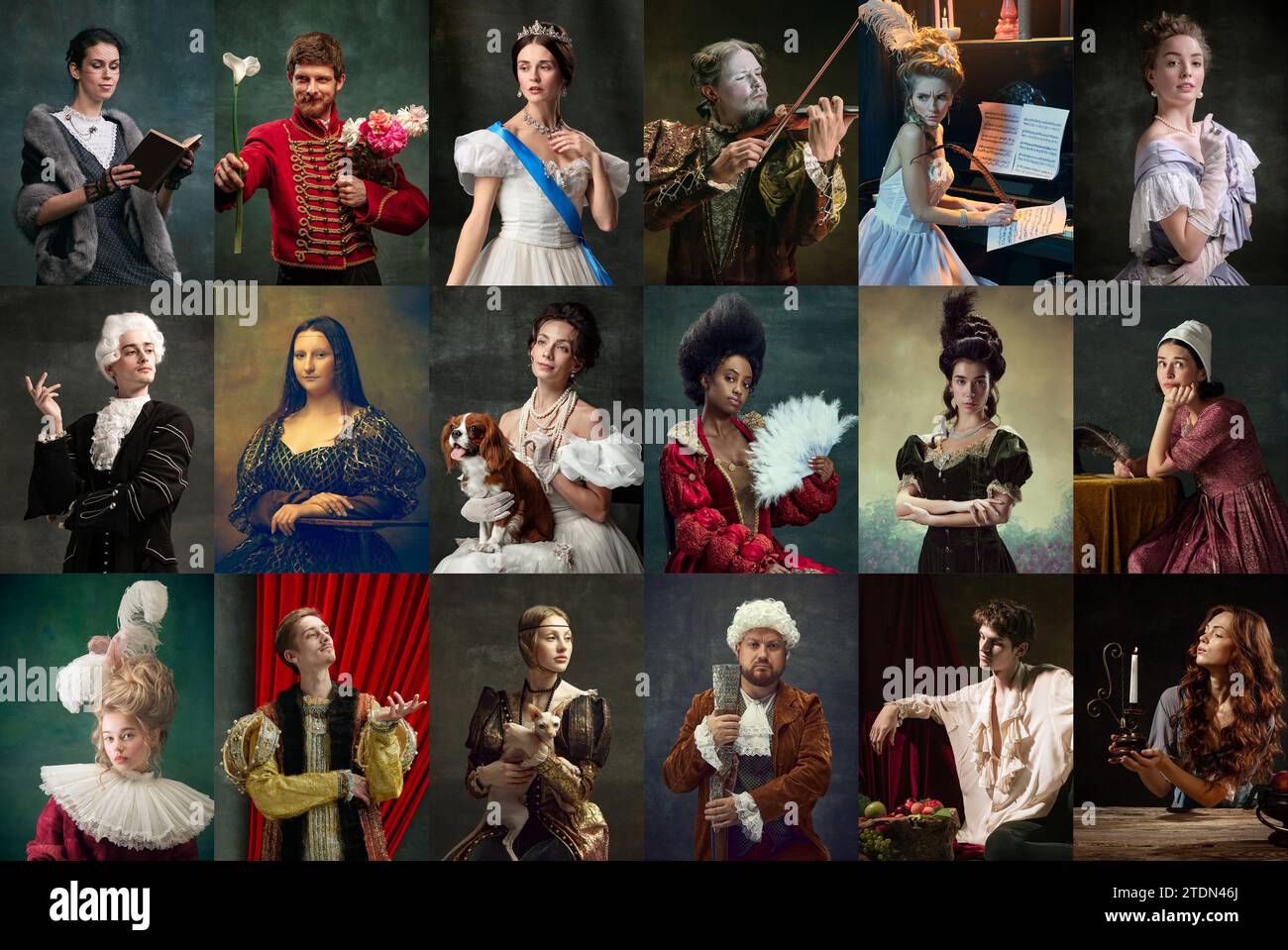 Collage. Portrait of different royal people, famous historical ...
