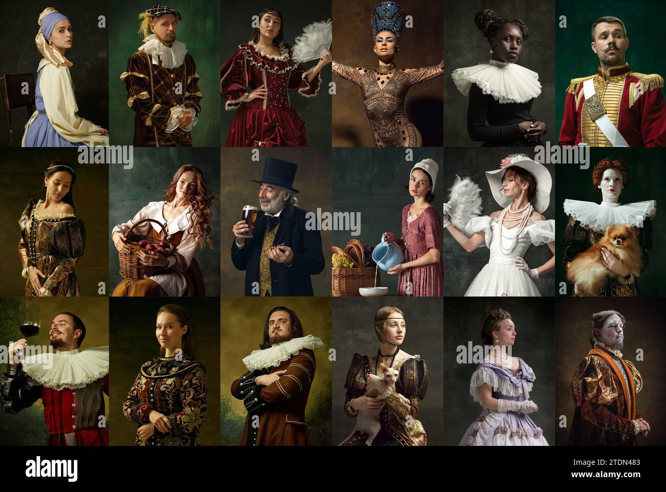 Collage. Portrait of different royal people, famous historical ...