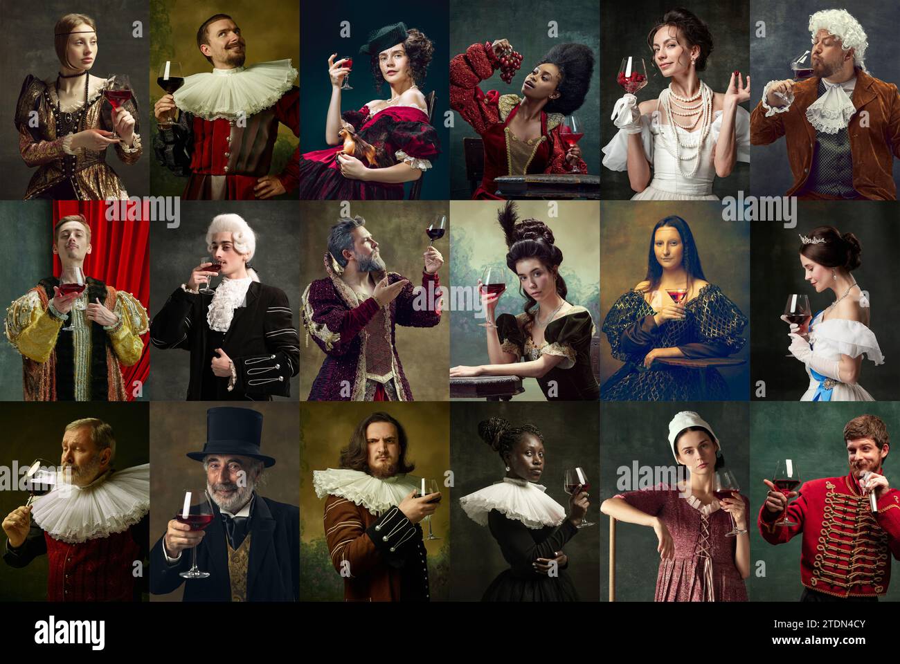 Collage. Portrait of different royal people, famous historical ...