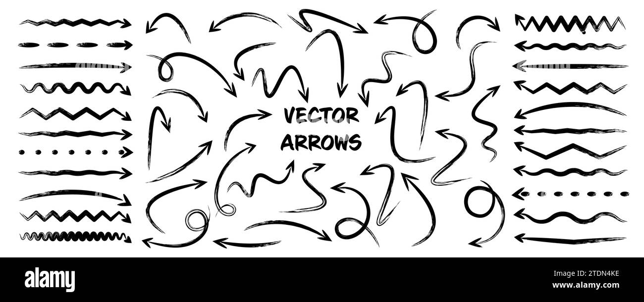 Grunge hand drawn arrows, highlighter lines. Marker stroke, brush pen ...