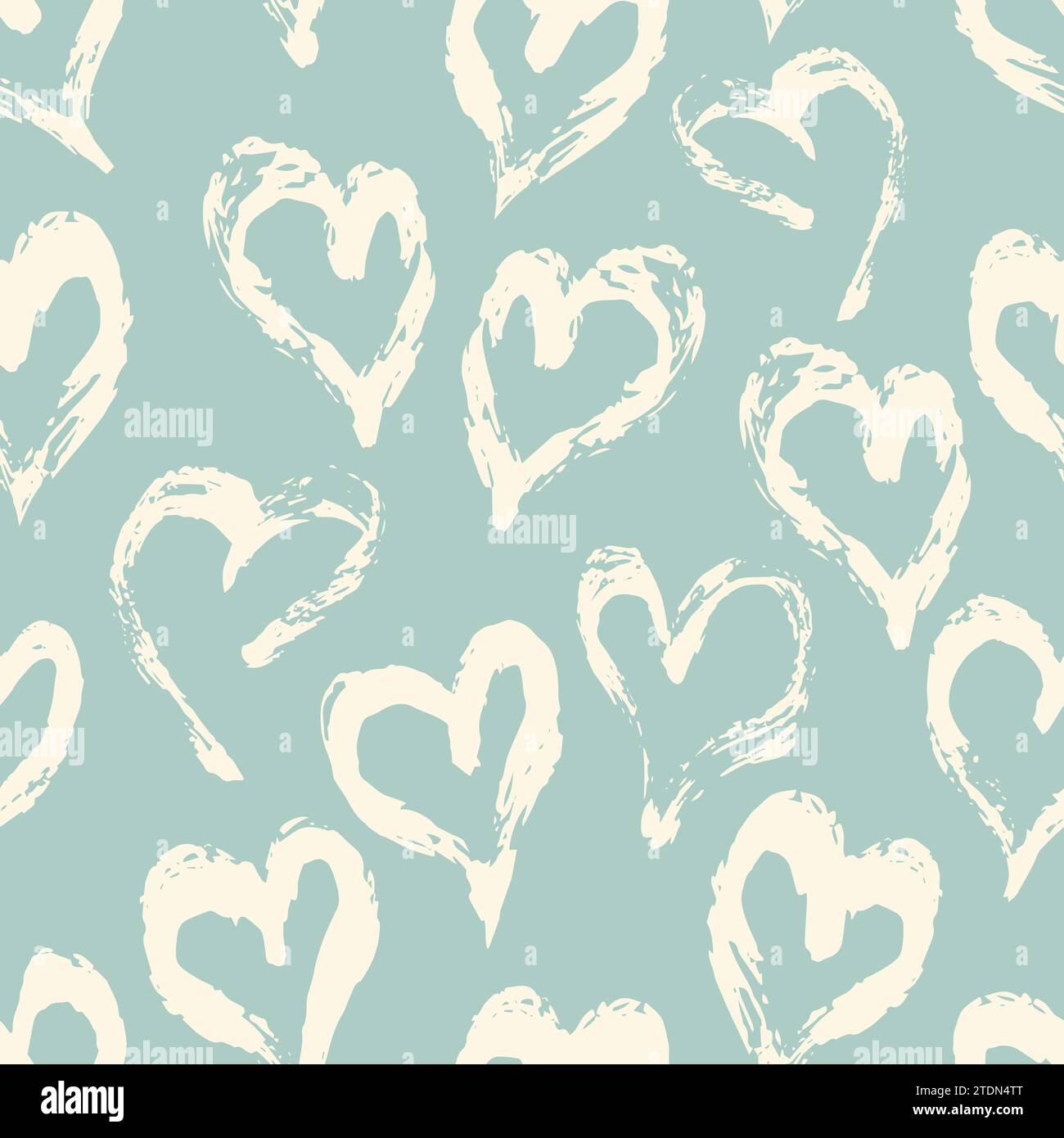 Seamless heart pattern hand painted with ink brush. Vintage style ...