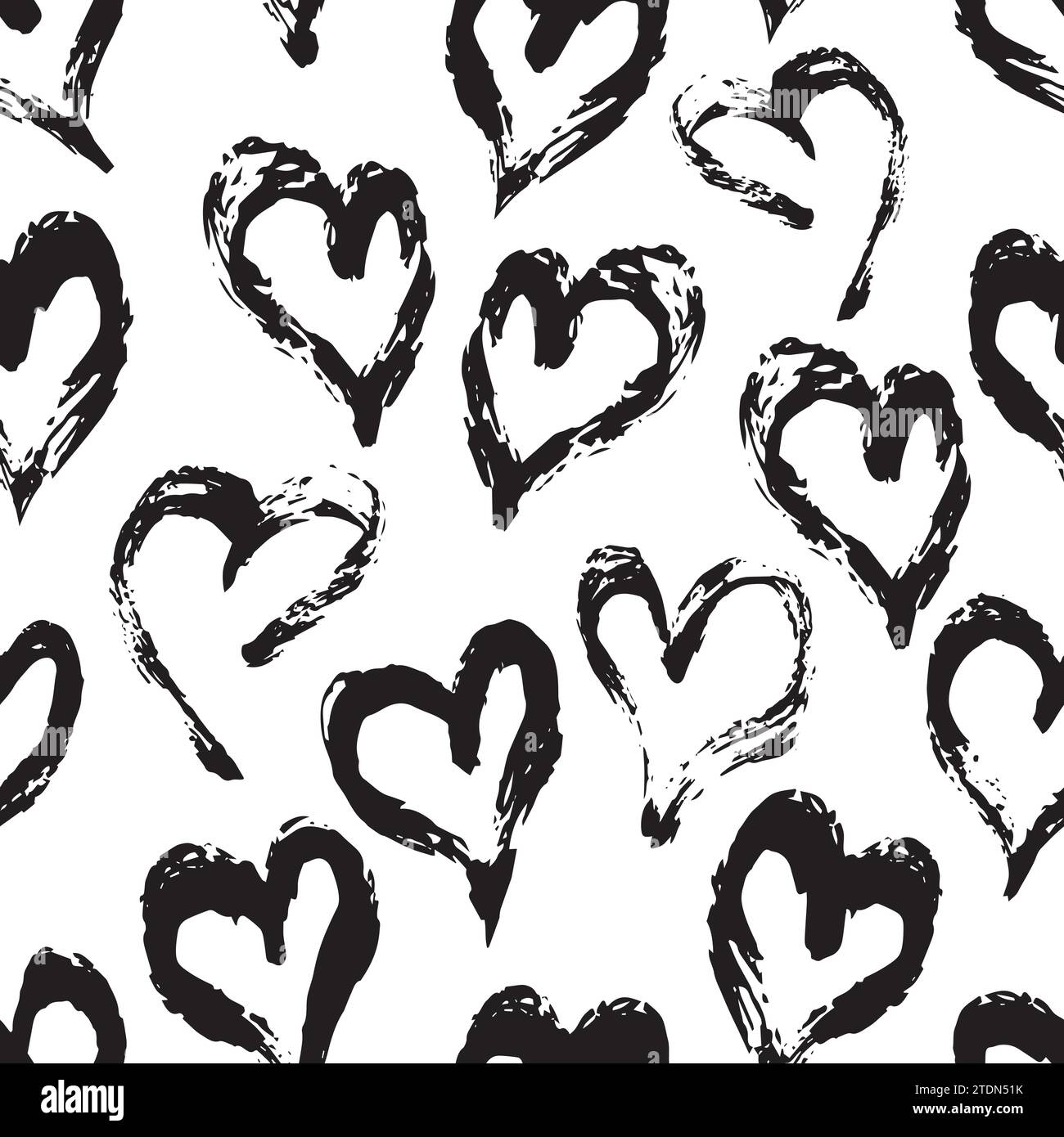 Seamless heart pattern hand painted with ink brush. Vintage style ...