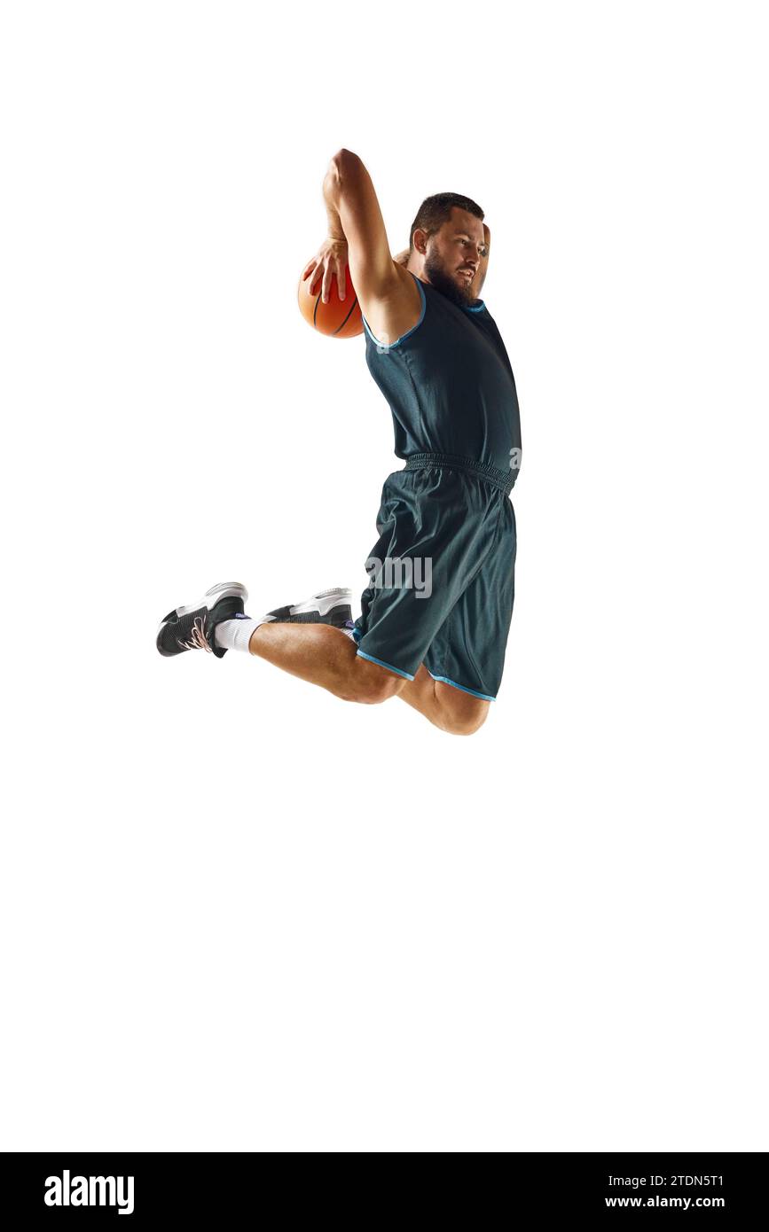 Full length portrait of basketball athlete in full gear, demonstrating ...