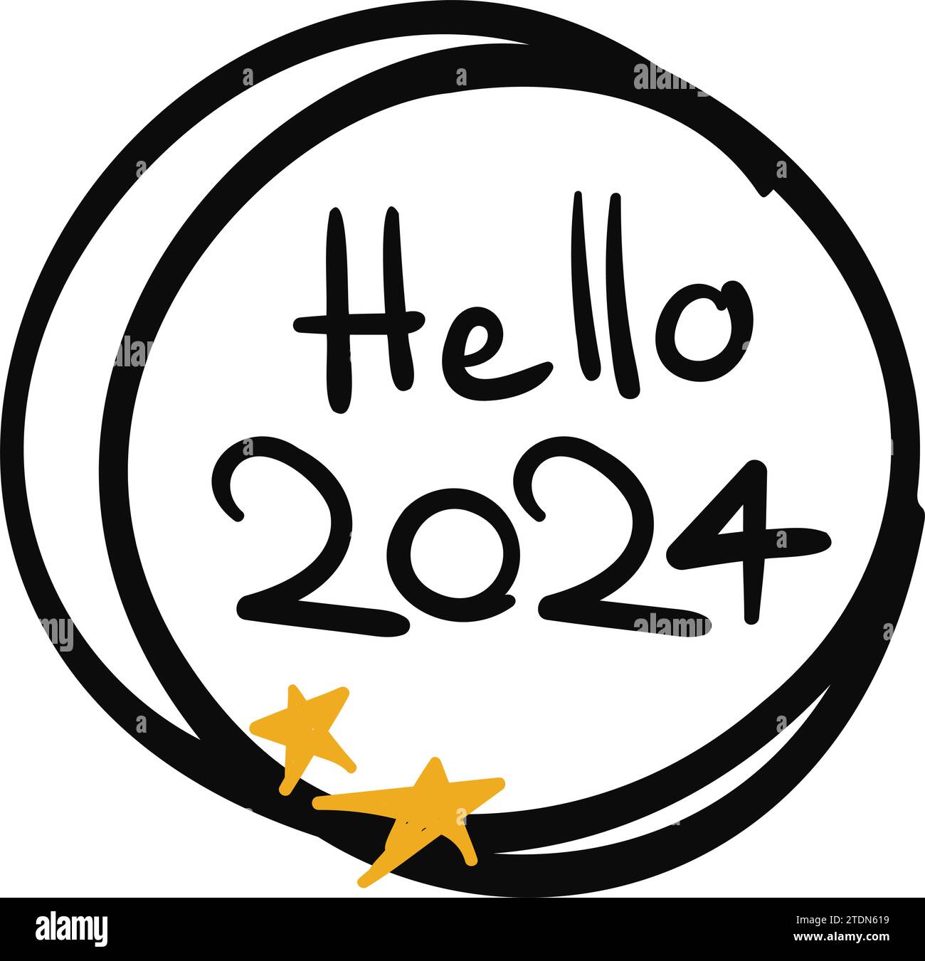 Hello 2024 hand drawn lettering vector illustration Stock Vector Image ...