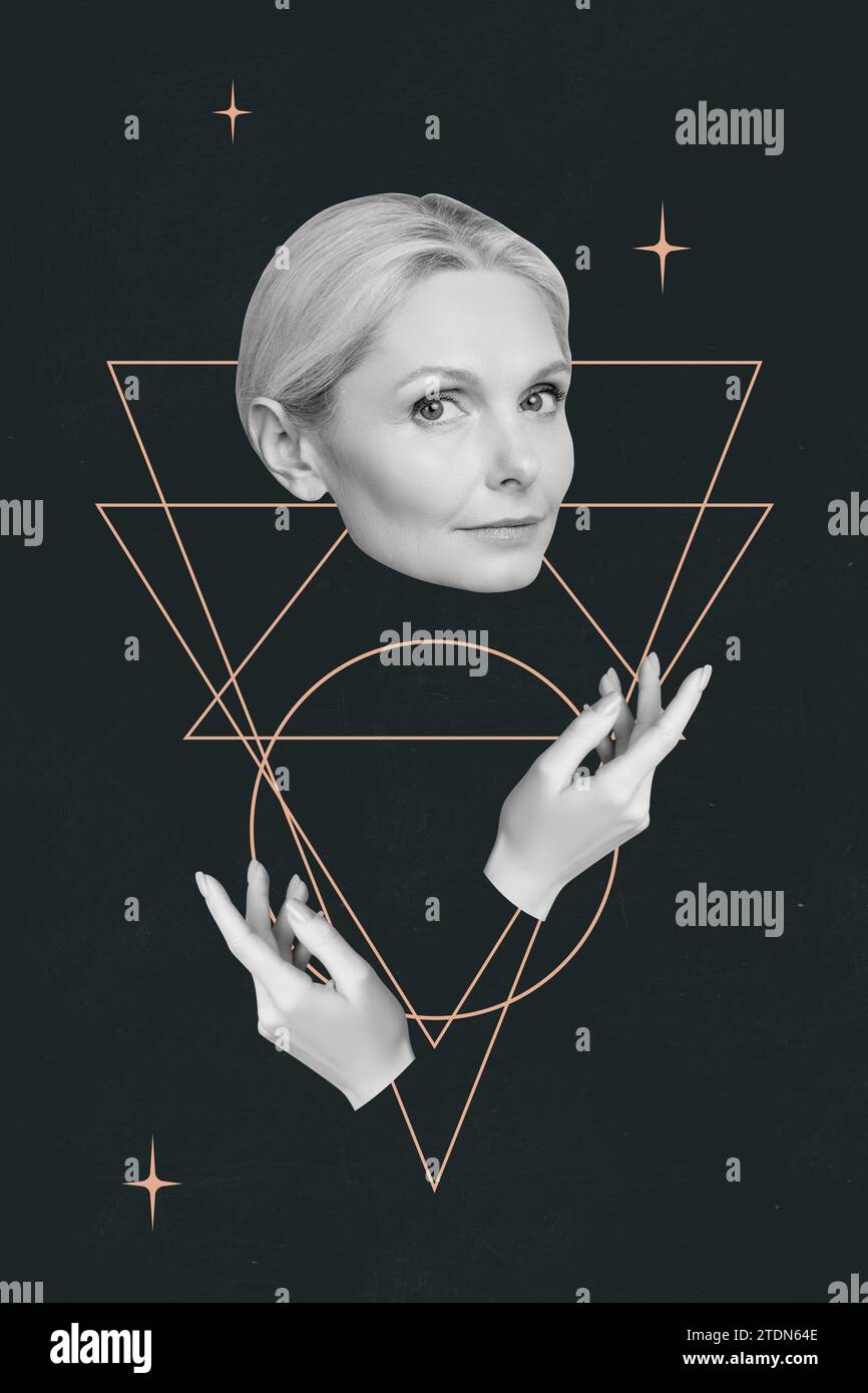 Creative dark picture collage of aged lady gypsy magician sorceress ...