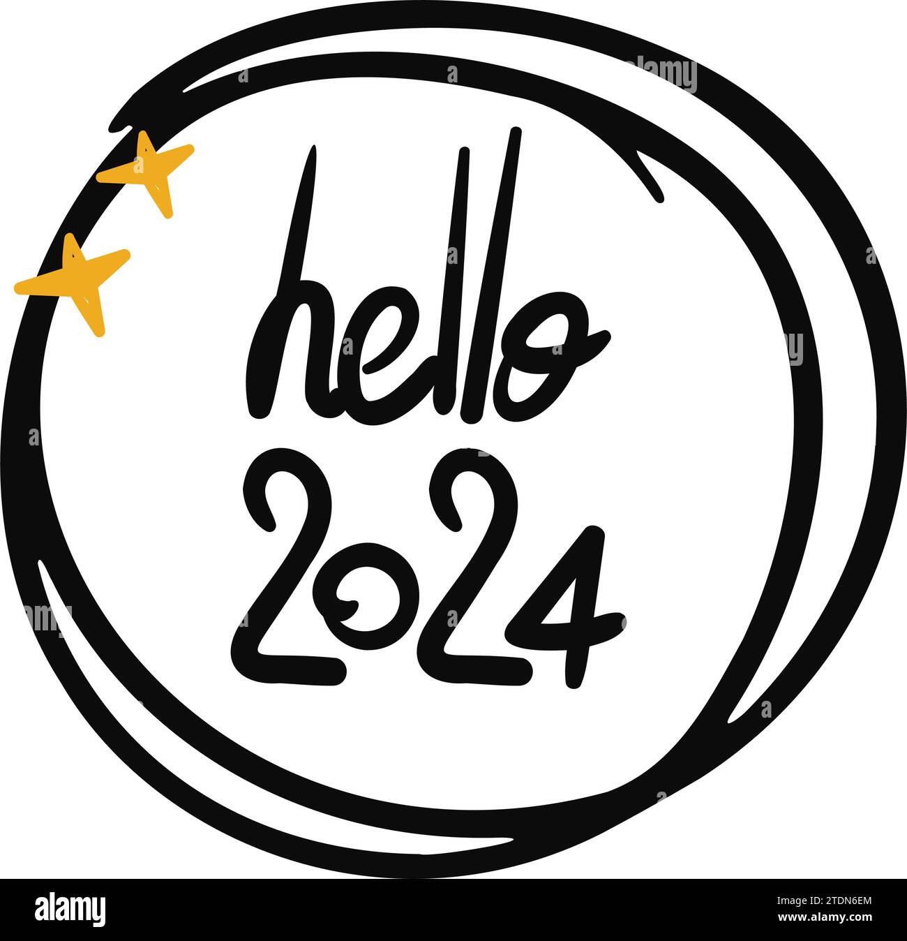 Hello 2024 hand drawn lettering vector illustration Stock Vector Image ...