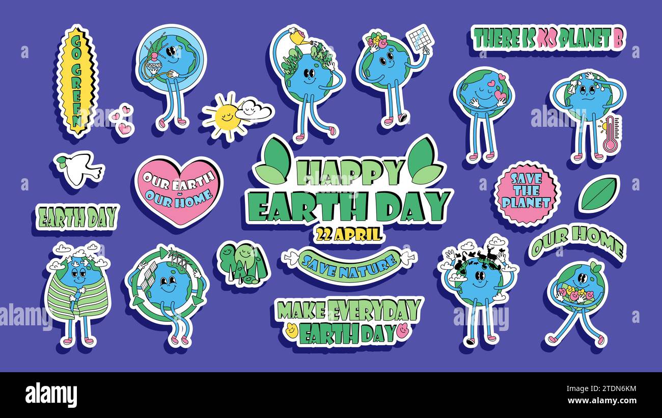 Earth day stickers vintage and retro style vector illustration Stock ...