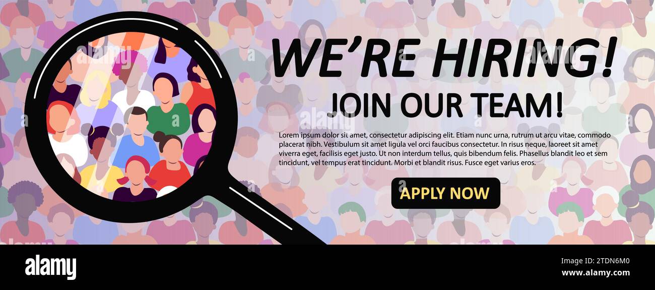 We're hiring background template with people under magnifying glass ...