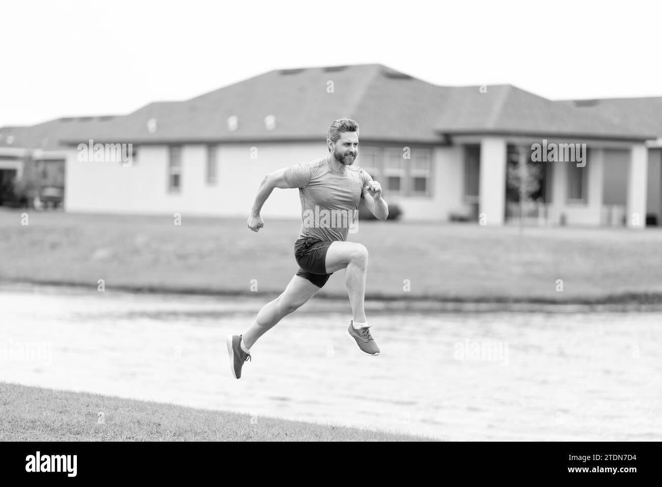 happy sport runner run outdoor. sport runner having run workout. photo ...